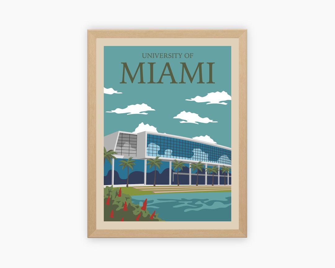 University of Miami Retro Vintage Poster, U of Miami Illustration Art ...