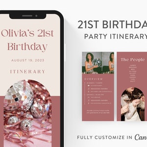 21st Birthday Itinerary Template, Editable on Canva, Printable Editable ...