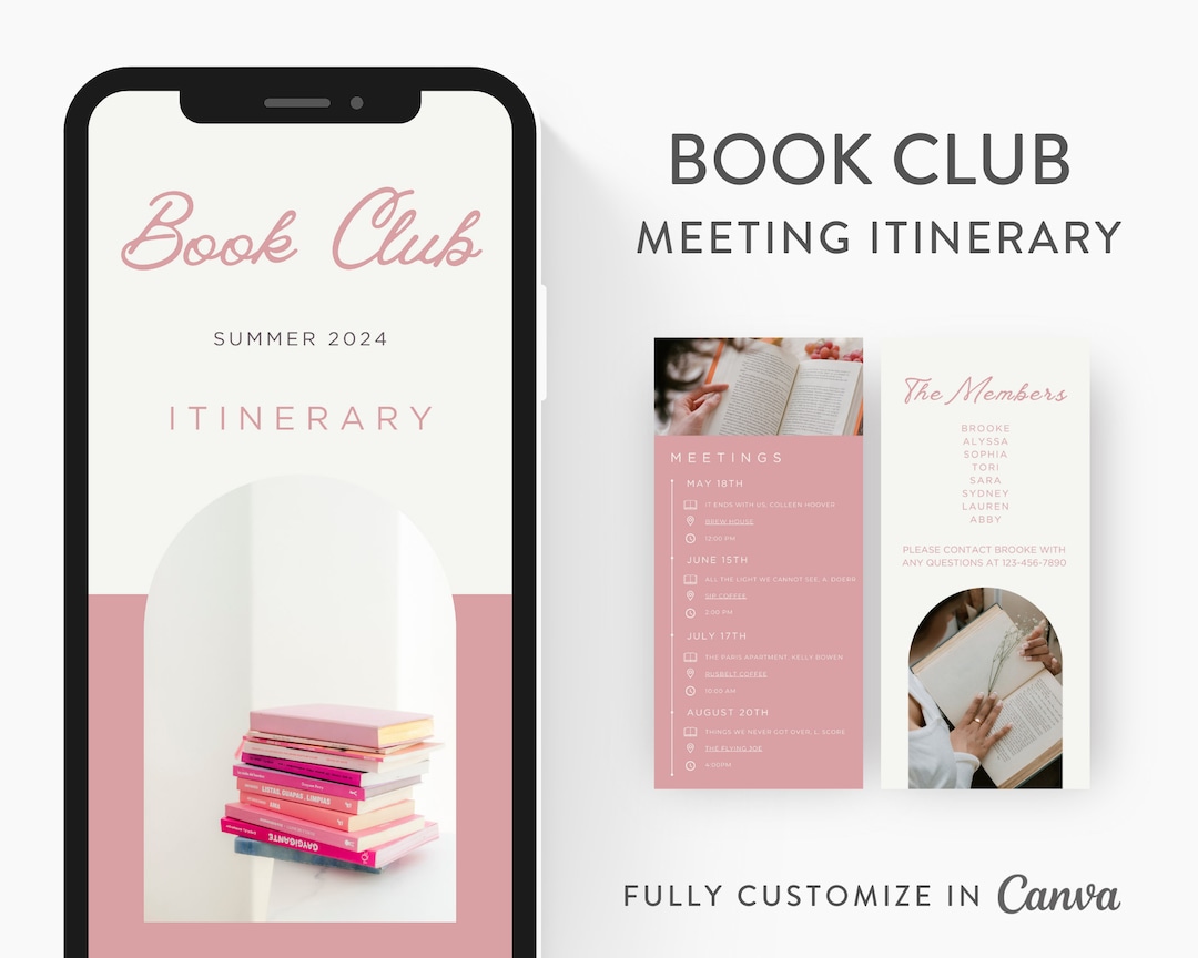 Book Club Itinerary Template, Editable on Canva, Printable Editable ...