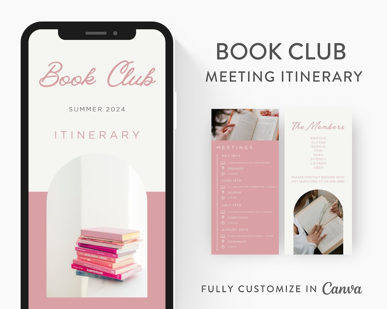 Book Club Itinerary Template, Editable on Canva, Printable Editable ...