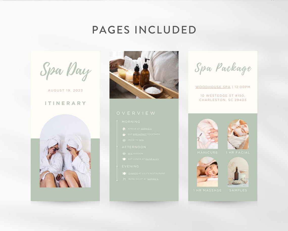 Spa Day Itinerary Template, Editable on Canva, Printable Editable ...