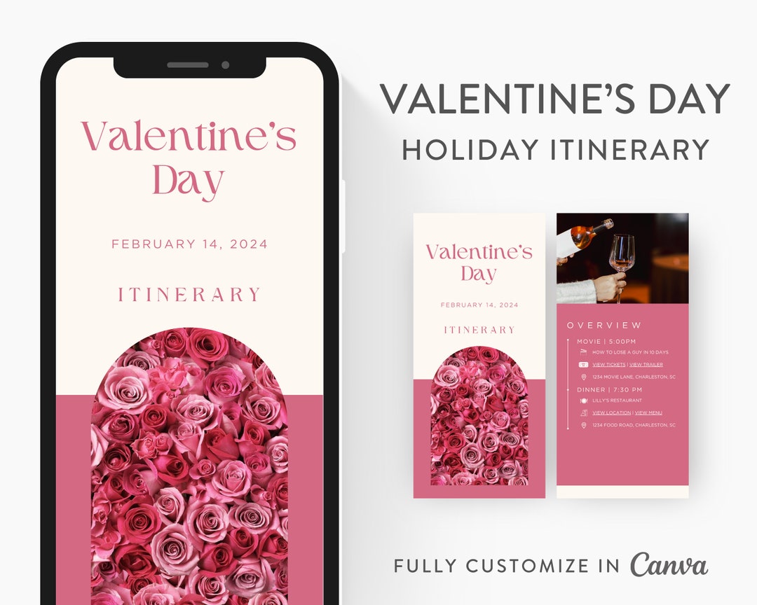 Valentine's Day Itinerary Template, Edit on Canva, Printable Template ...