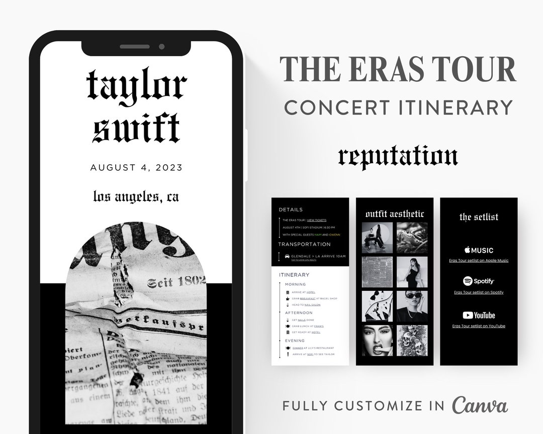 ERAS TOUR Taylor Swift Mobile Concert Template, Edit on Canva ...