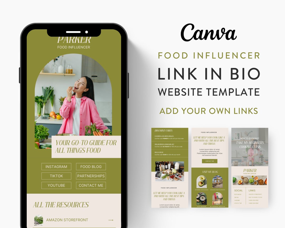 Canva Link in Bio Template for Social Media Marketing, Food Influencers ...
