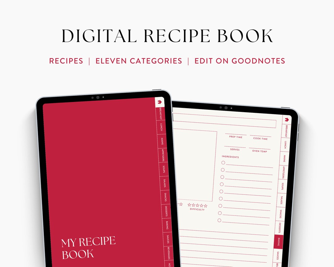 Digital Recipe Book Template for iPad & Tablet, Minimal Modern Recipe ...