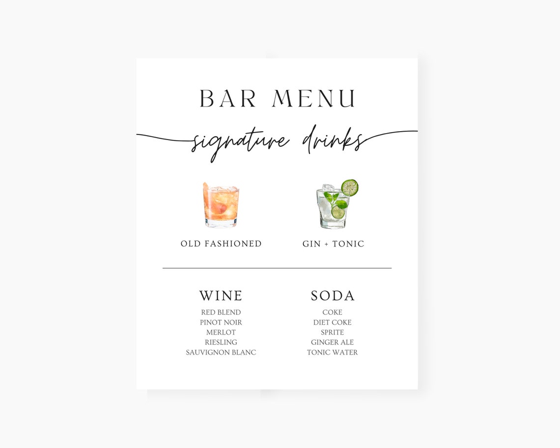 Wedding Bar Menu Template Edit on Canva Drinks Menu Template - Etsy