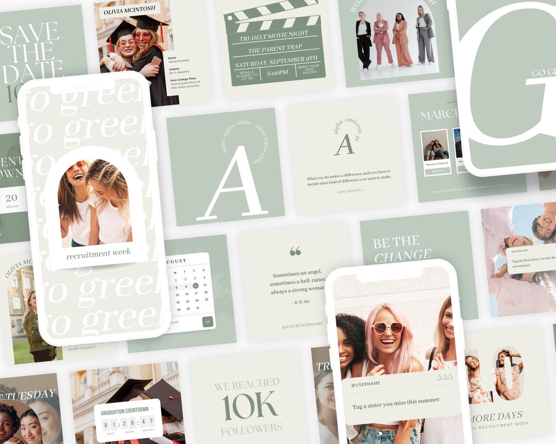 Greek Life Social Media Template Bundle | GREEN, Editable on Canva ...