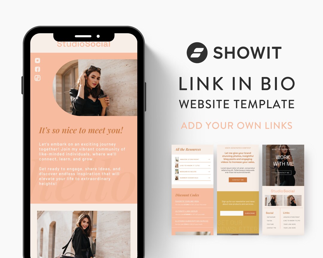 Showit Link in Bio Template for Social Media Marketing, Influencers ...