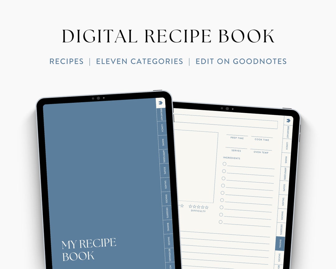 Digital Recipe Book Template for iPad & Tablet, Minimal Modern Recipe ...