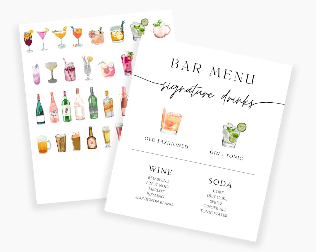 Wedding Bar Menu Template, Edit on Canva, Drinks Menu Template Digital ...
