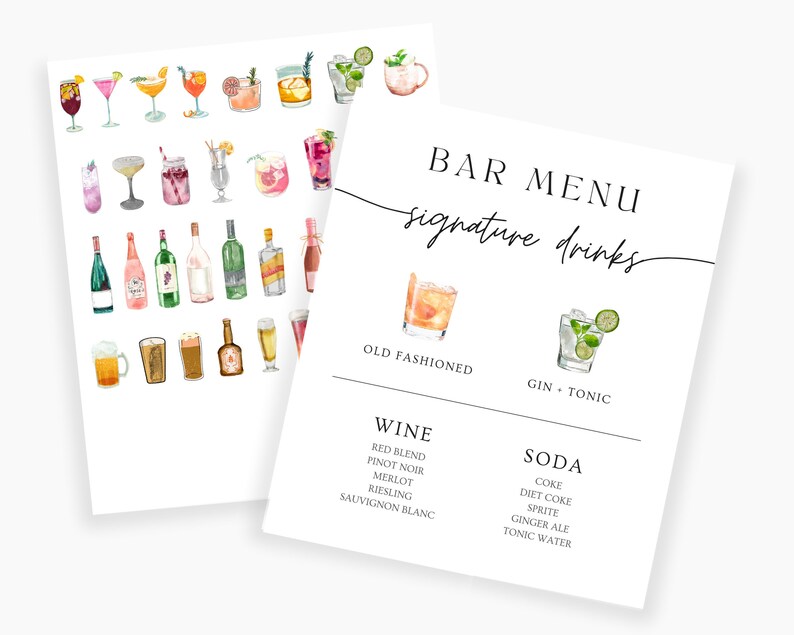 Wedding Bar Menu Template Edit on Canva Drinks Menu Template - Etsy