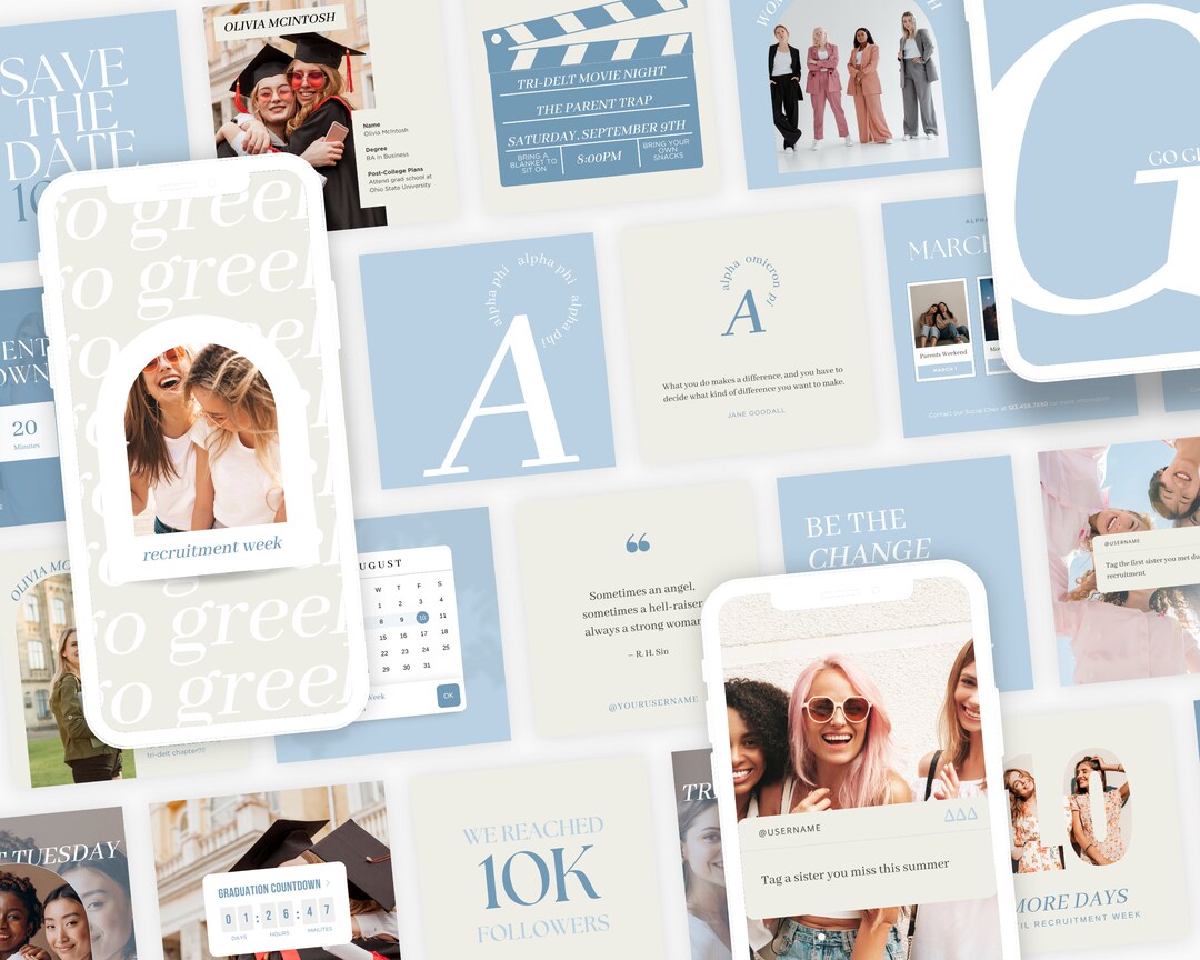 Greek Life Social Media Template Bundle | BLUE, Editable on Canva ...