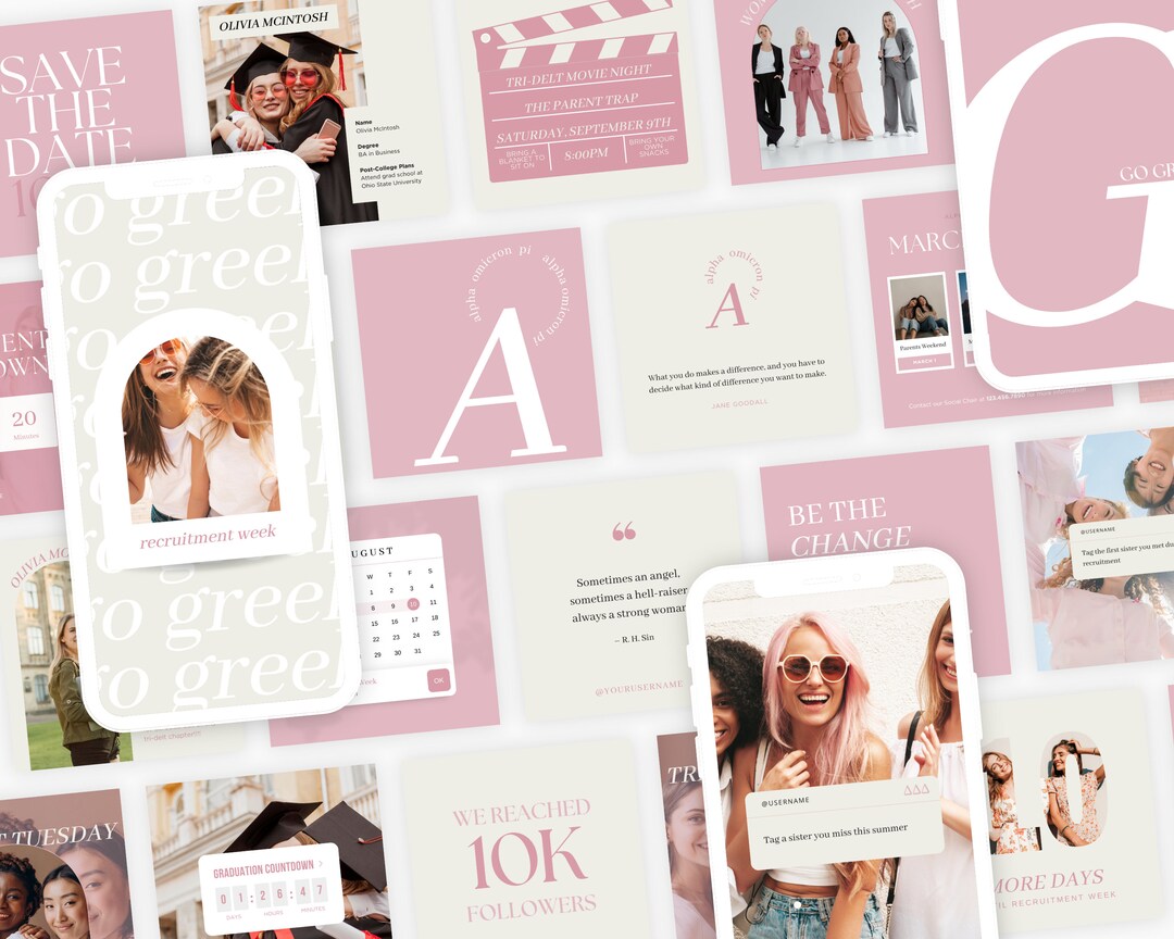 Greek Life Social Media Template Bundle | PINK, Editable on Canva ...