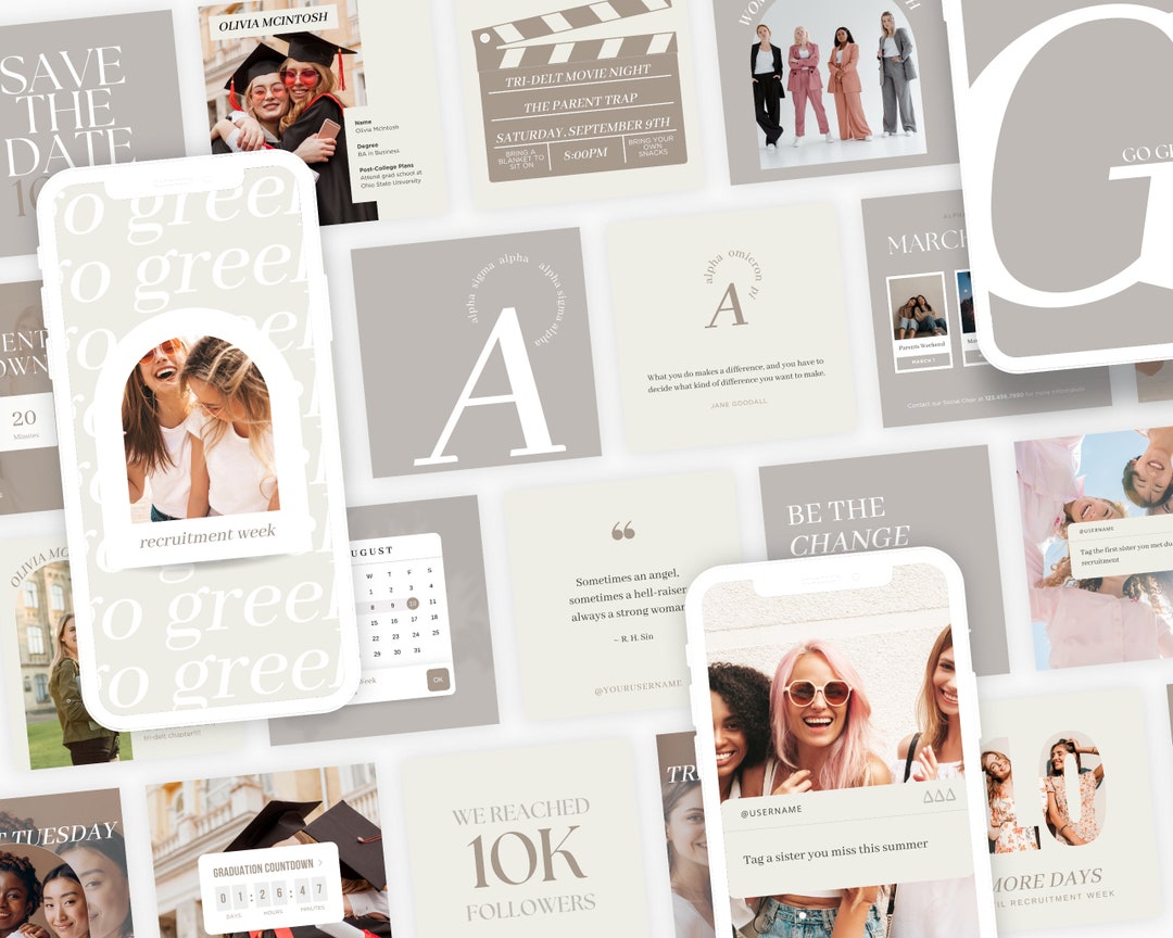 Greek Life Social Media Template Bundle | NEUTRAL, Editable on Canva ...