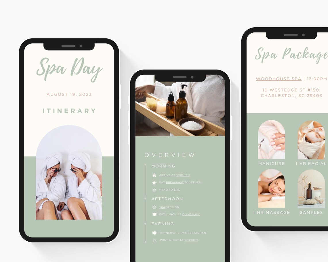 Spa Day Itinerary Template, Editable on Canva, Printable Editable ...
