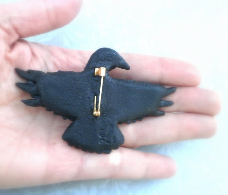 Crow Brooch, Polymer Clay Crow, Clay Raven, Crow Pin, Crow Jewelry ...
