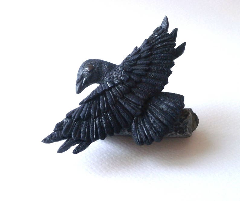 Crow Brooch, Polymer Clay Crow, Clay Raven, Crow Pin, Crow Jewelry ...