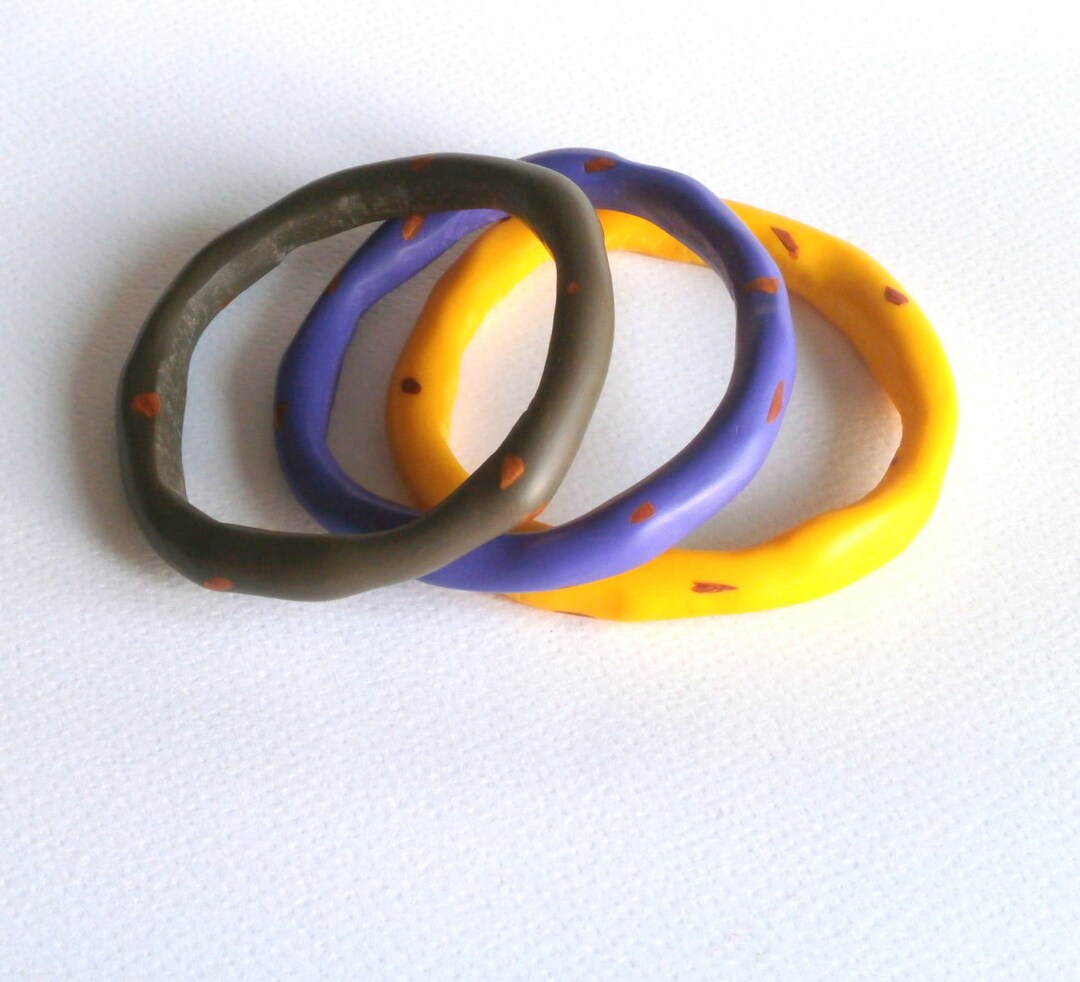 Clay Bangle Set Violet Yellow Olive Green Gold Polymer Clay Bangle ...