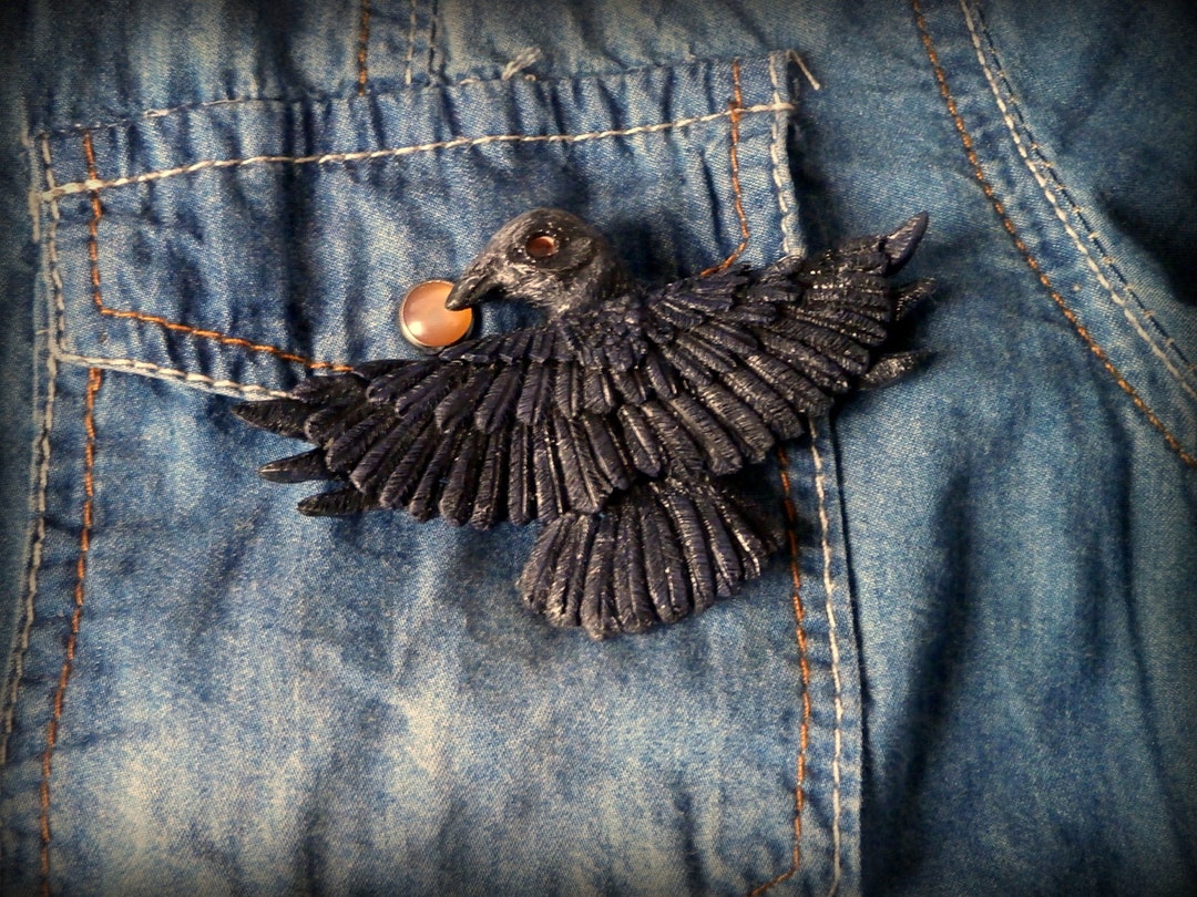 Crow Brooch Polymer Clay Crow Clay Raven Crow Pin Crow - Etsy