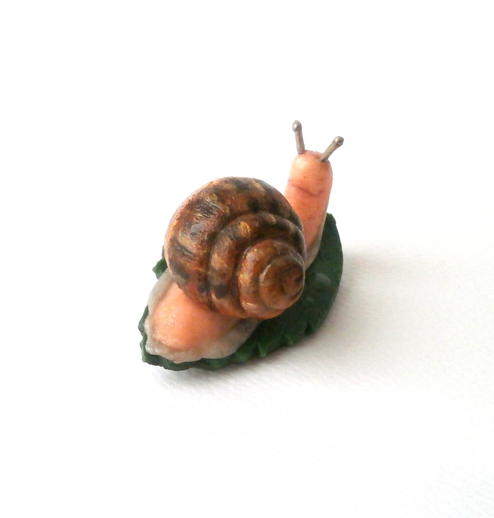 Clay Snail Brooch Realistic Snail Sculpture on Leaf Polymer - Etsy