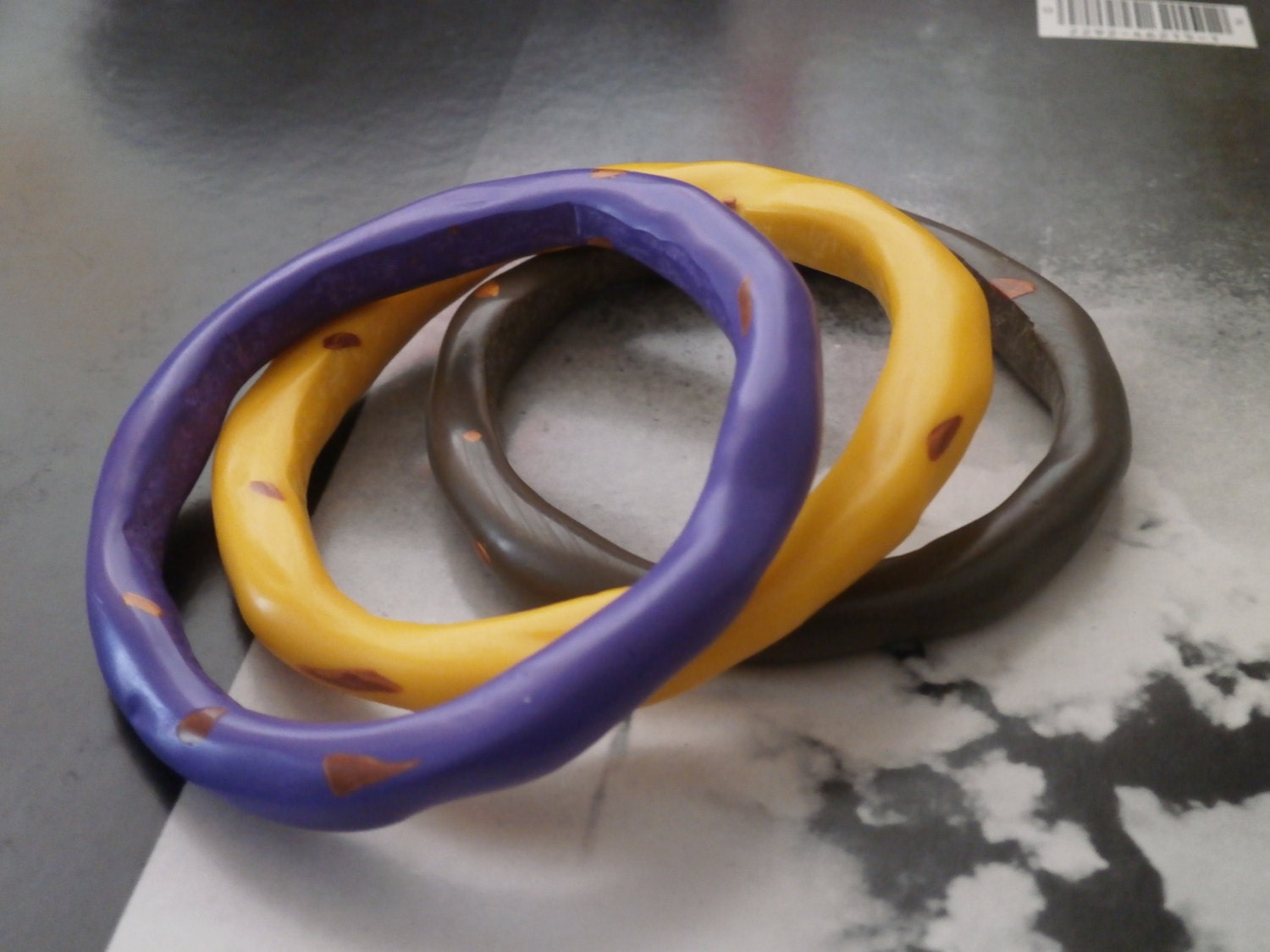Clay Bangle Set Violet Yellow Olive Green Gold Polymer Clay Bangle ...
