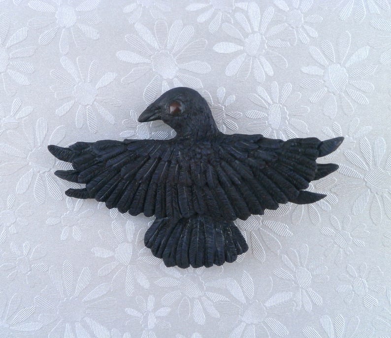 Crow Brooch, Polymer Clay Crow, Clay Raven, Crow Pin, Crow Jewelry ...