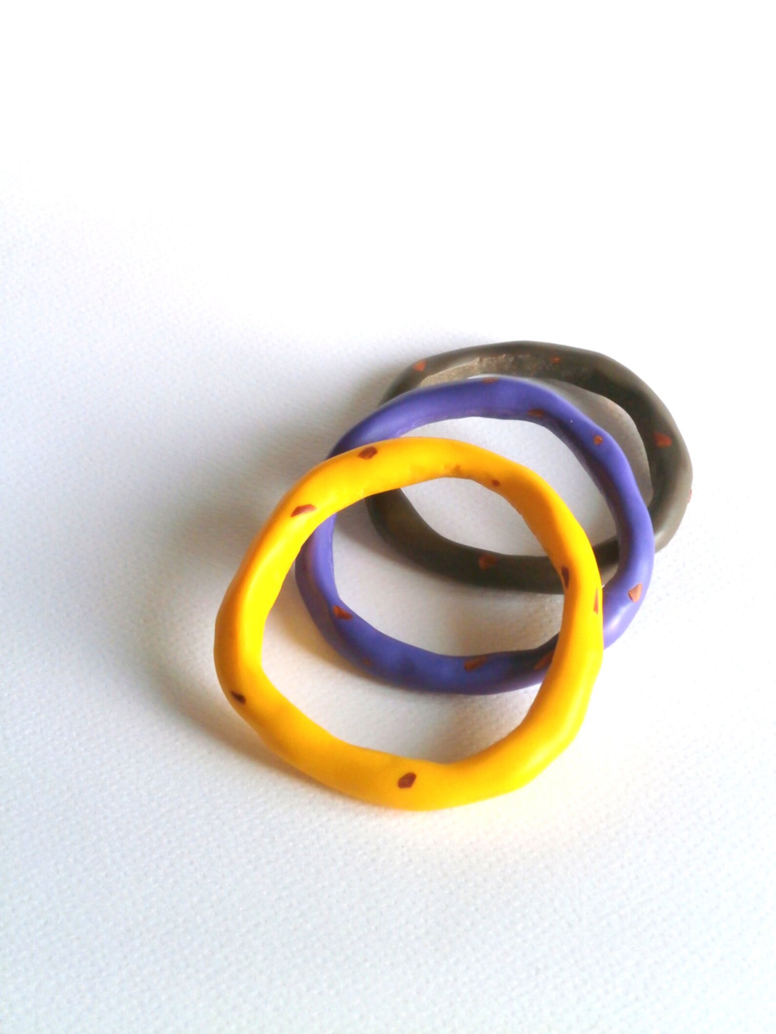 Clay Bangle Set Violet Yellow Olive Green Gold Polymer Clay Bangle ...
