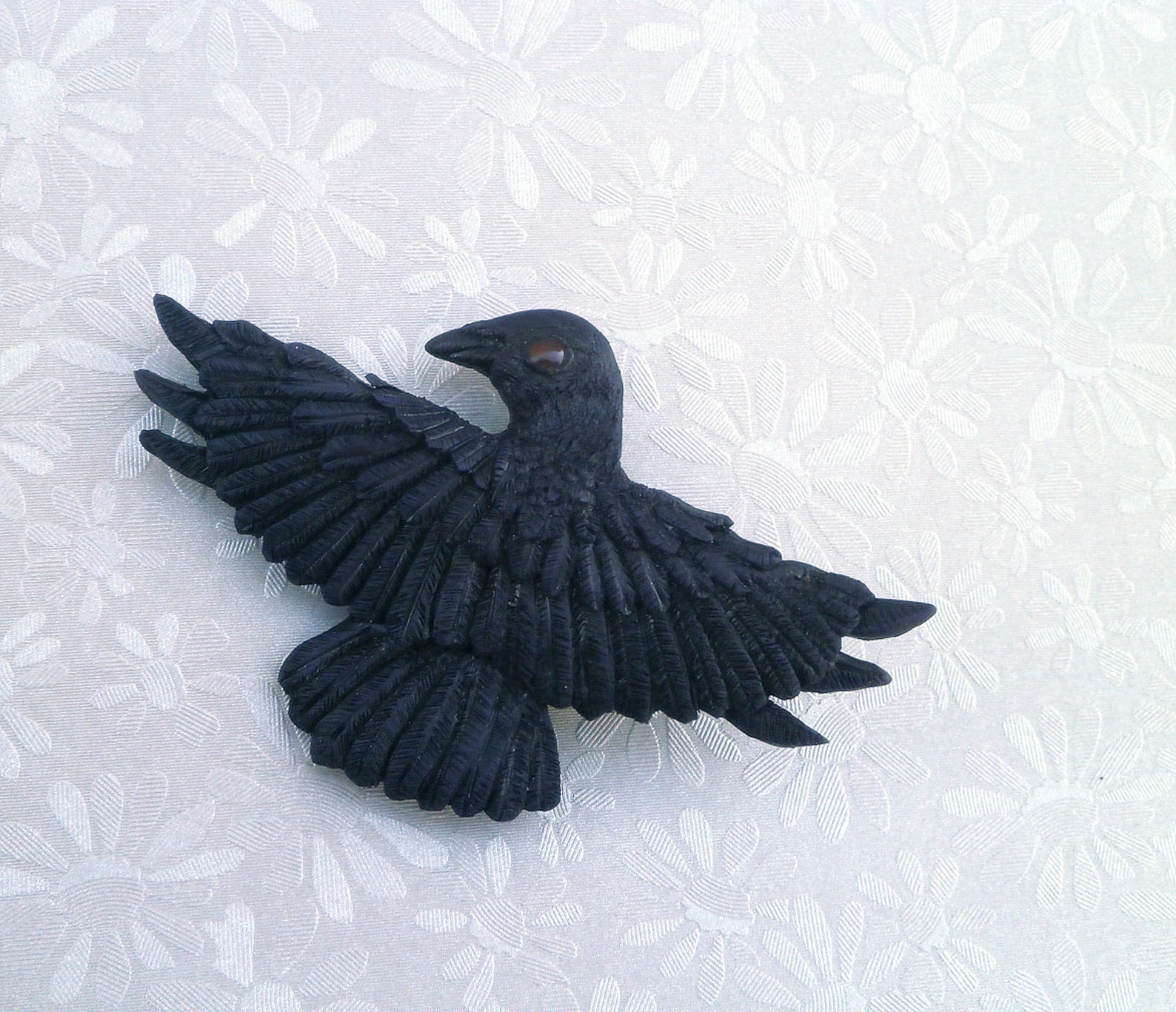 Crow Brooch, Polymer Clay Crow, Clay Raven, Crow Pin, Crow Jewelry ...