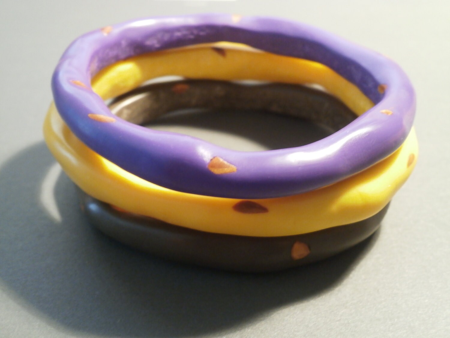 Clay Bangle Set Violet Yellow Olive Green Gold Polymer Clay Bangle ...