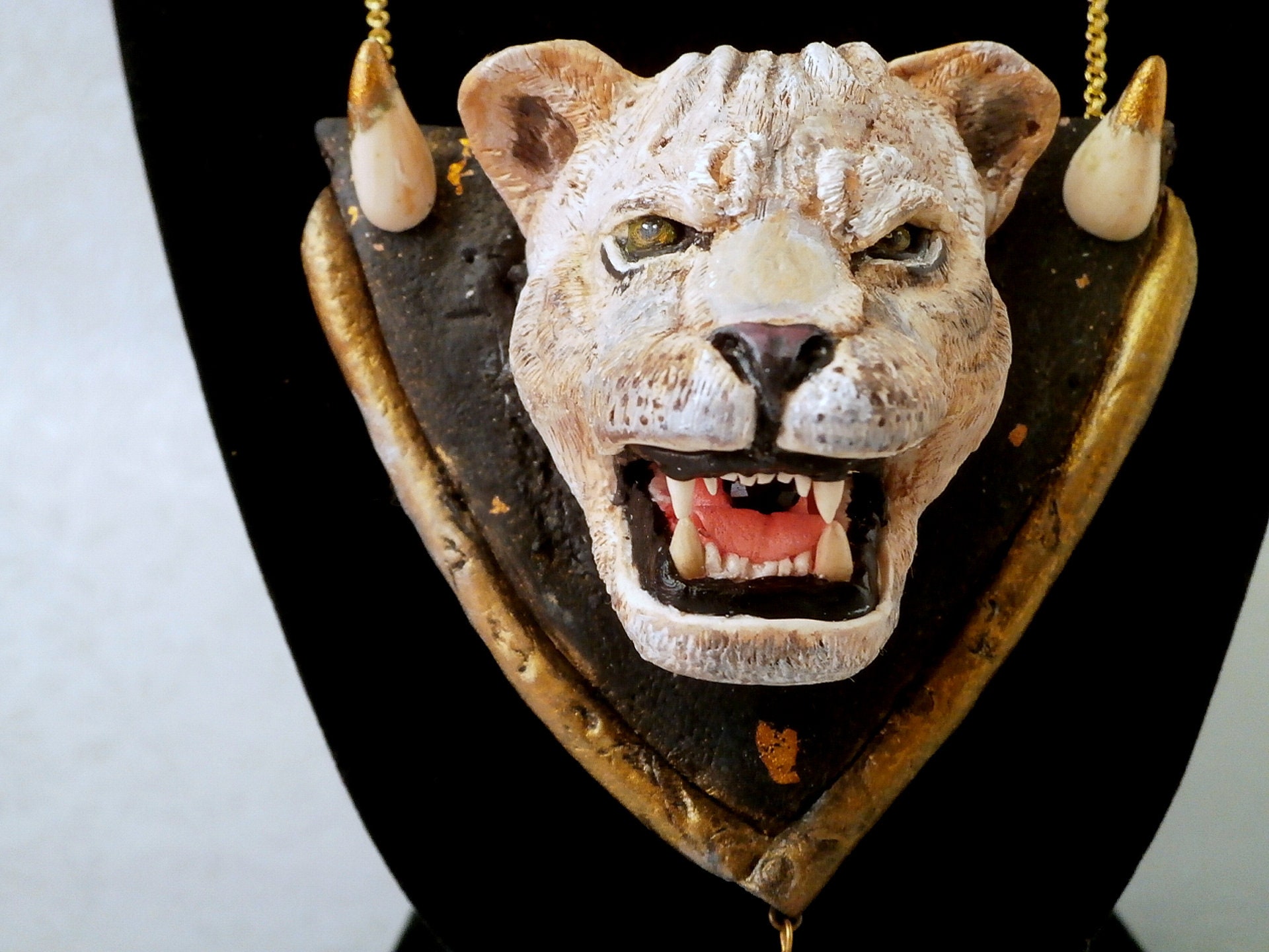 Lion Necklace, Lioness Pendant, Sculpted Polymer Clay Animal Head Open ...