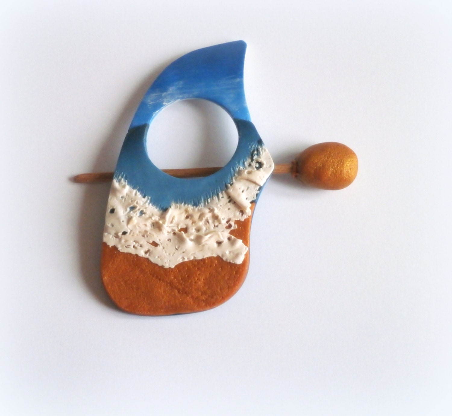 Blue Shawl Pin Polymer Clay Beach Sky Summer Sea Hair Pin - Etsy