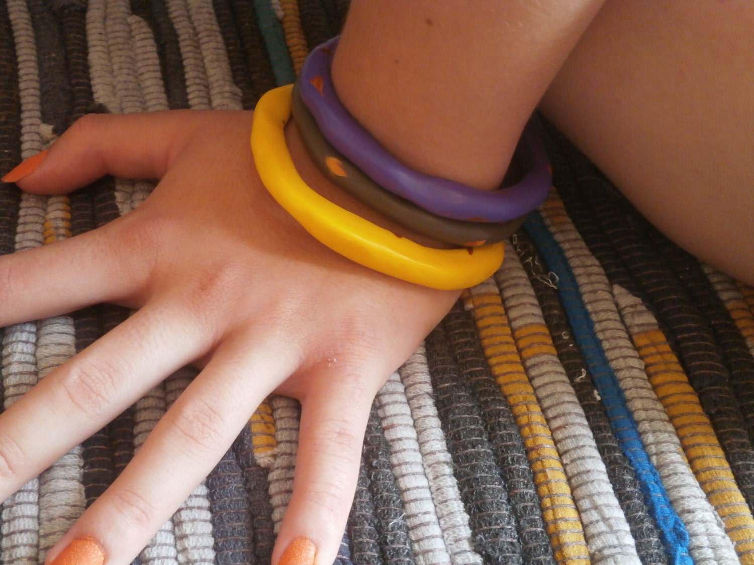 Clay Bangle Set Violet Yellow Olive Green Gold Polymer Clay Bangle ...