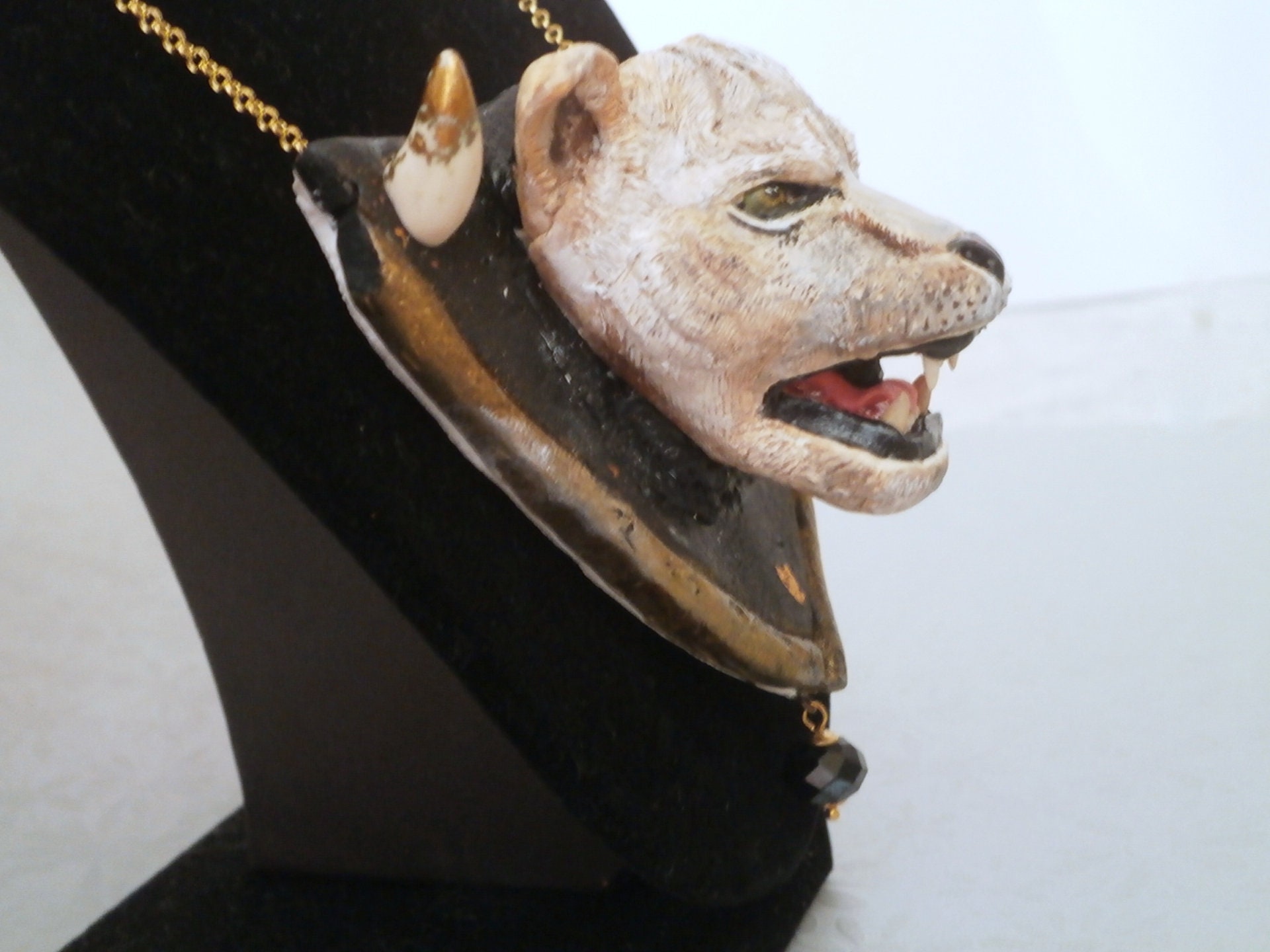 Lion Necklace, Lioness Pendant, Sculpted Polymer Clay Animal Head Open ...