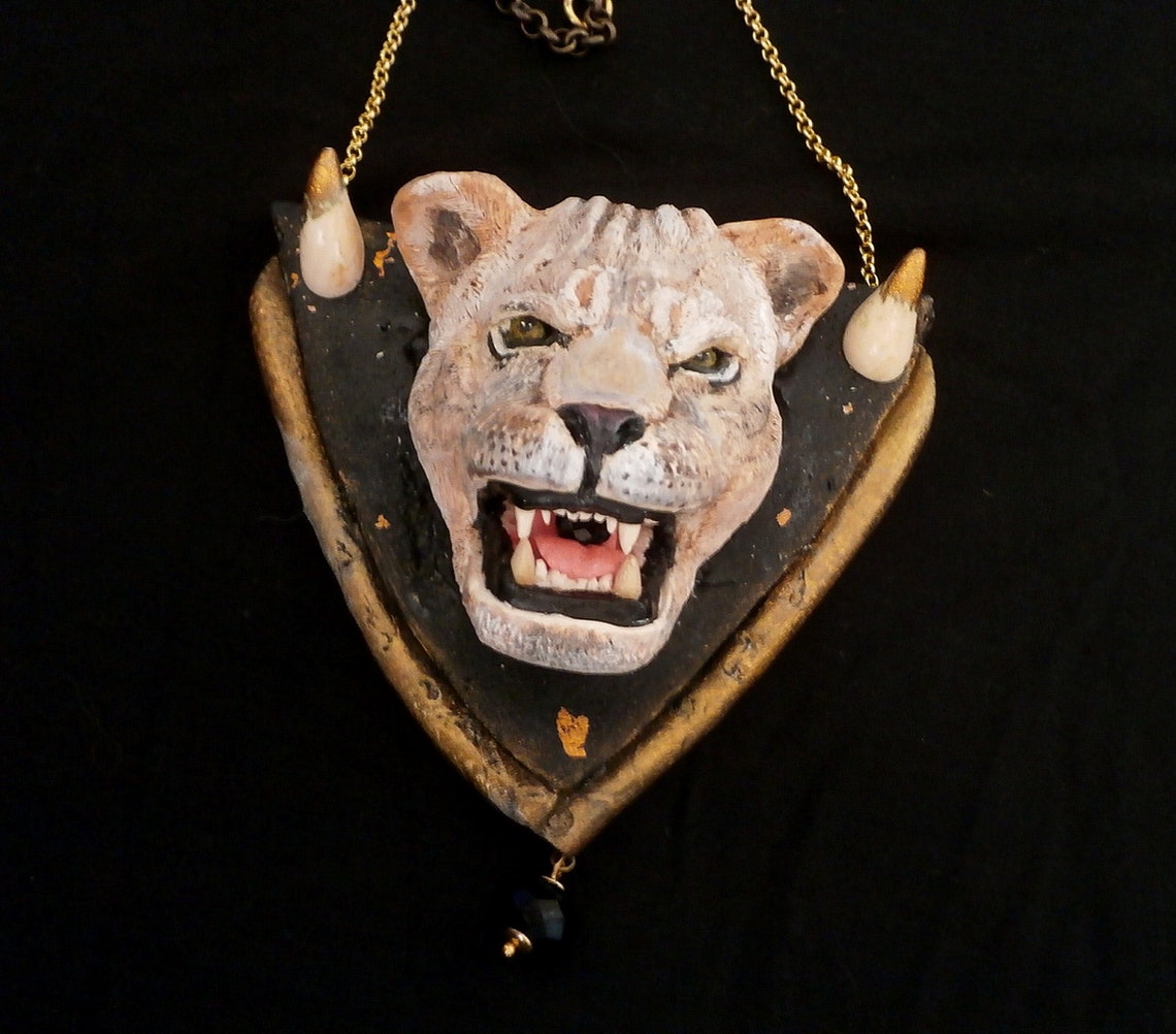 Lion Necklace, Lioness Pendant, Sculpted Polymer Clay Animal Head Open ...