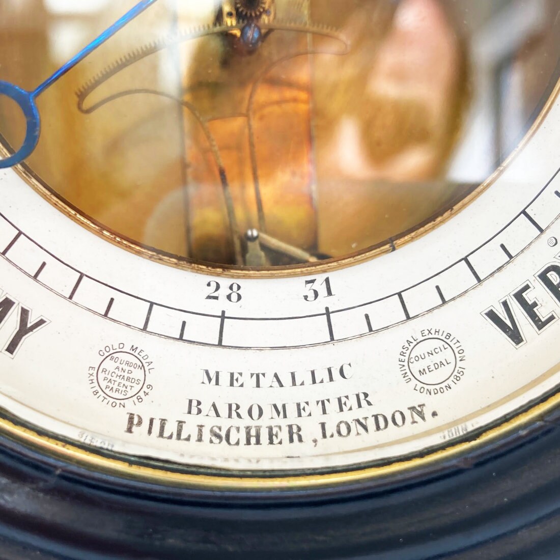 Small Bourdon Aneroid Desk Barometer on Ebonised Stand for Pillischer ...