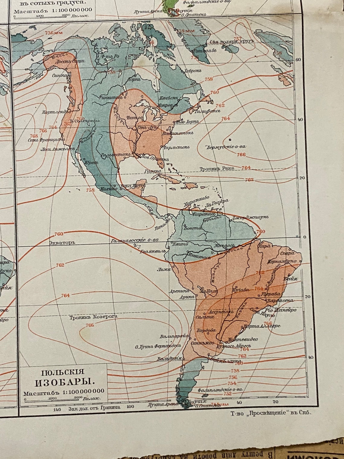 Vintage Map of Isobars and Isotherms of America 1900s - Etsy