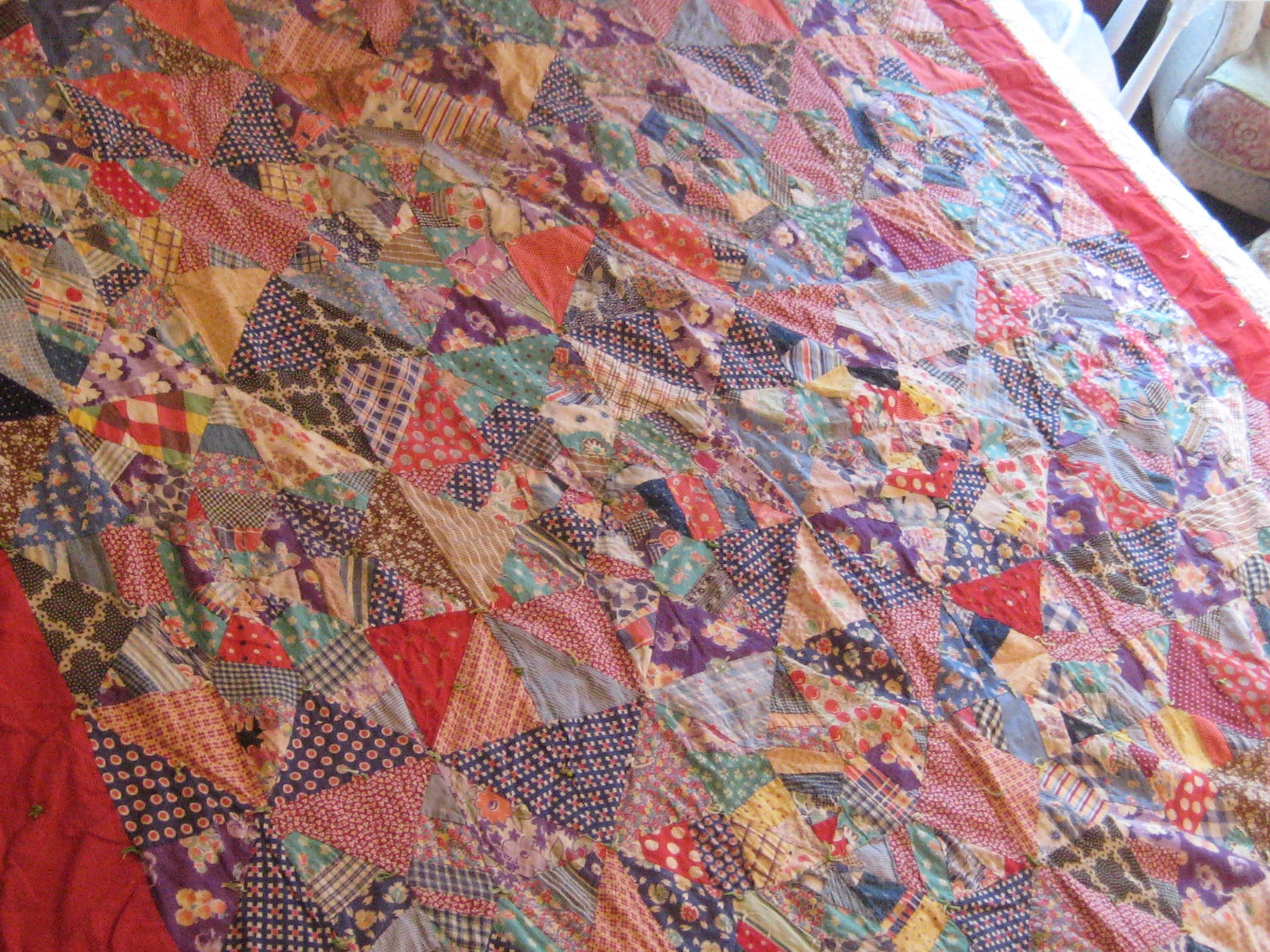Antique Red Patchwork Quilt Vintage Hand Made Tied Colorful - Etsy