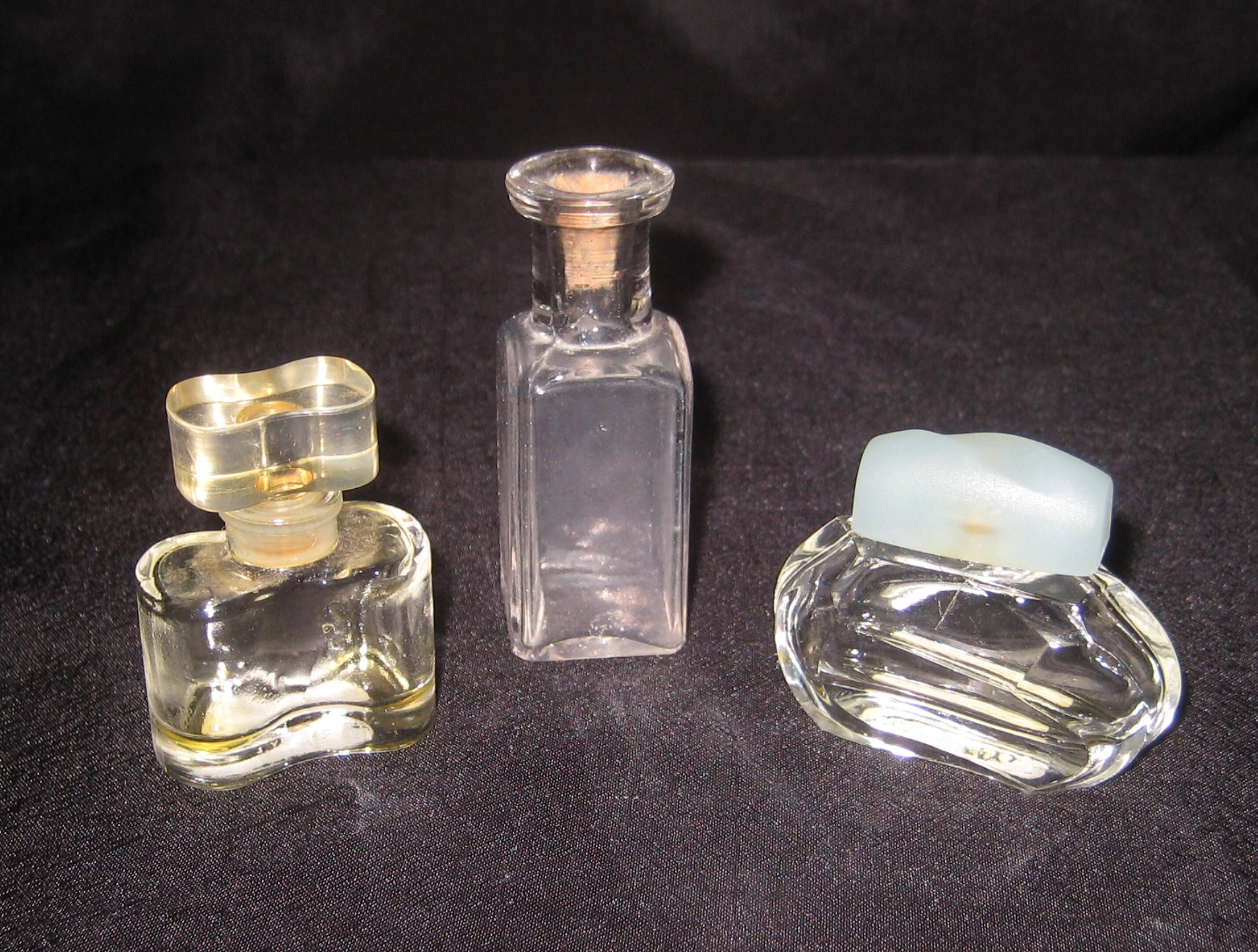 Collection of Three Tiny Perfume Bottles, Miniature Clear Glass Estee ...