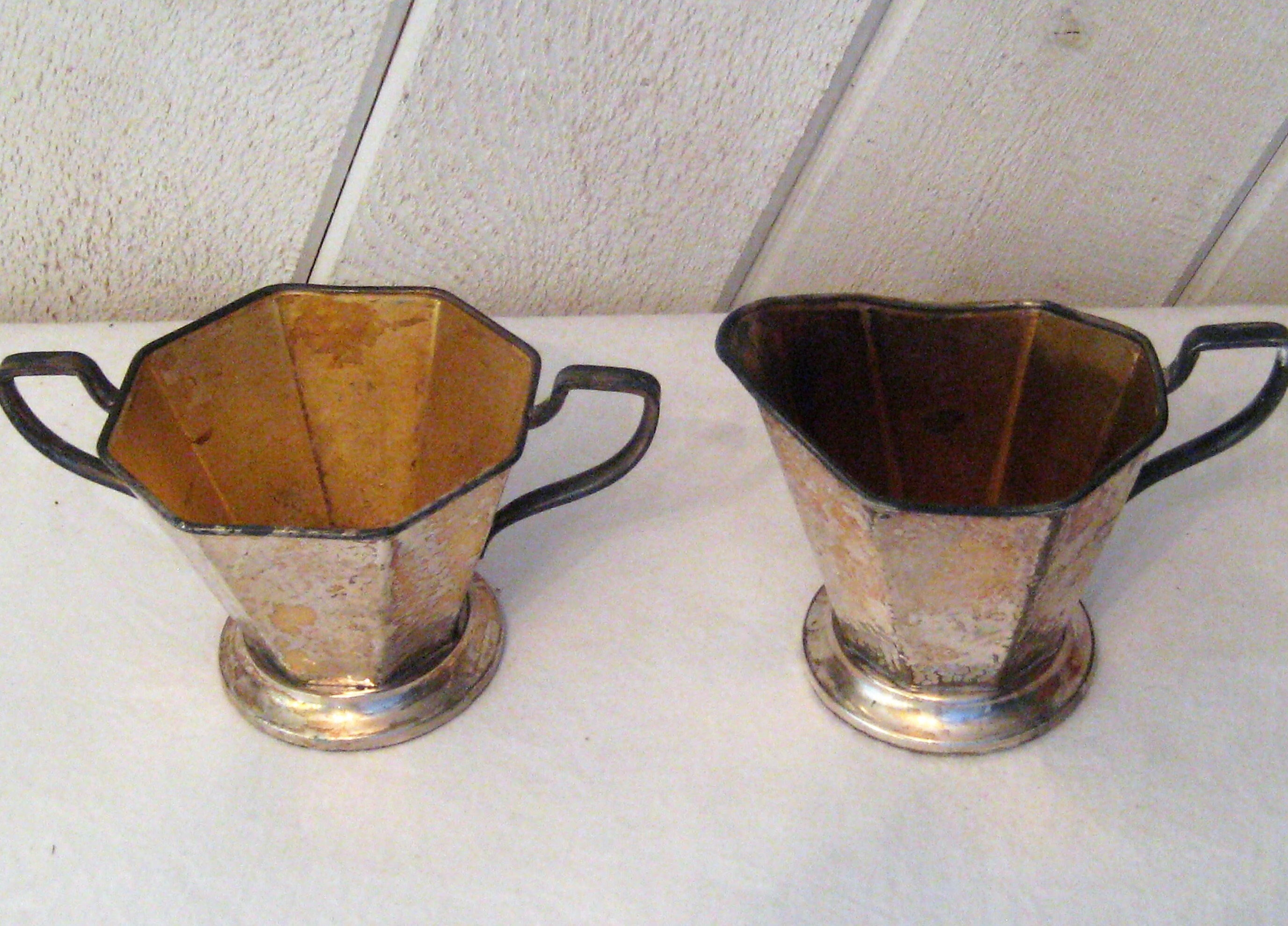 Silver metal creamer and sugar bowl set antique Silvercraft | Etsy