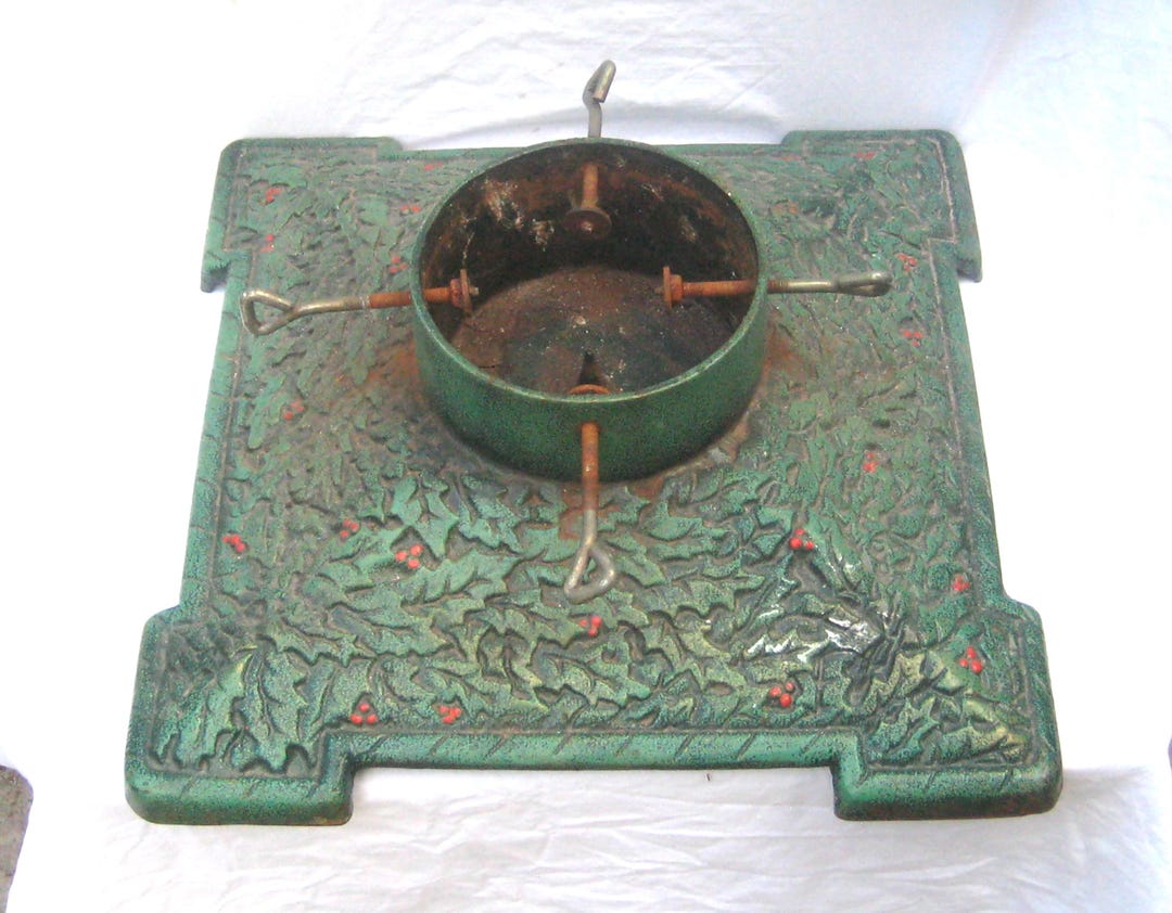 Antique Christmas Tree Stand, Heavy Cast Iron Metal Tree Stand, Green ...