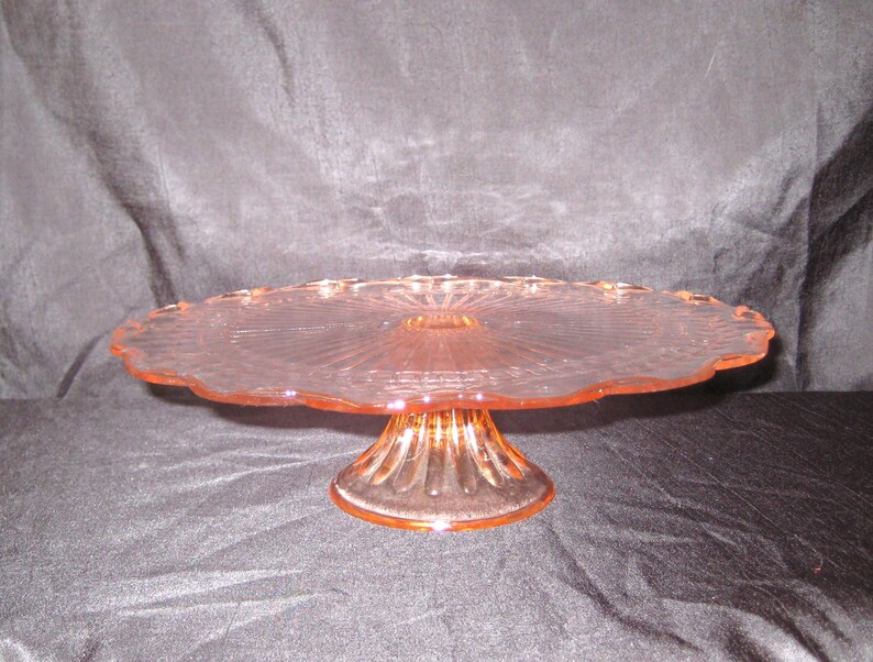 Antique Pink Depression Glass Cake Stand Display, Laurel Leaf, Pink ...