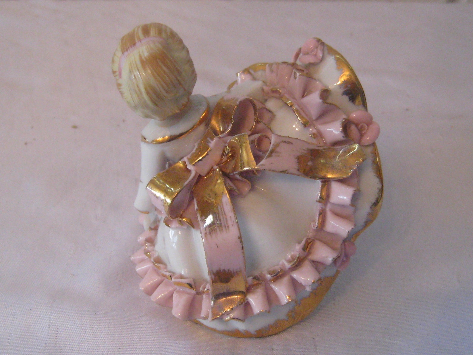 Ceramic Girl in Frilly White and Pink Dress Statue Gold Trim | Etsy