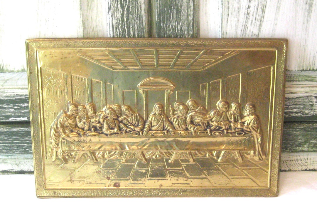 Vintage Brass Last Supper Religious Wall Hanging, Gold Embossed Metal ...