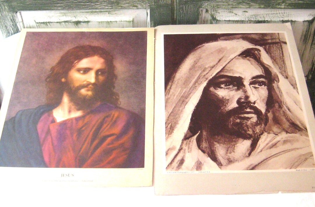 Antique Head of Christ Portraits, Religious Lithograph Wall Hanging ...