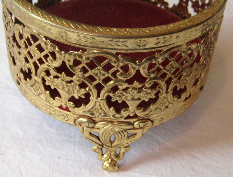 Small Round Glass Brass Metal Box Hinged Lid Ornate Filigree - Etsy
