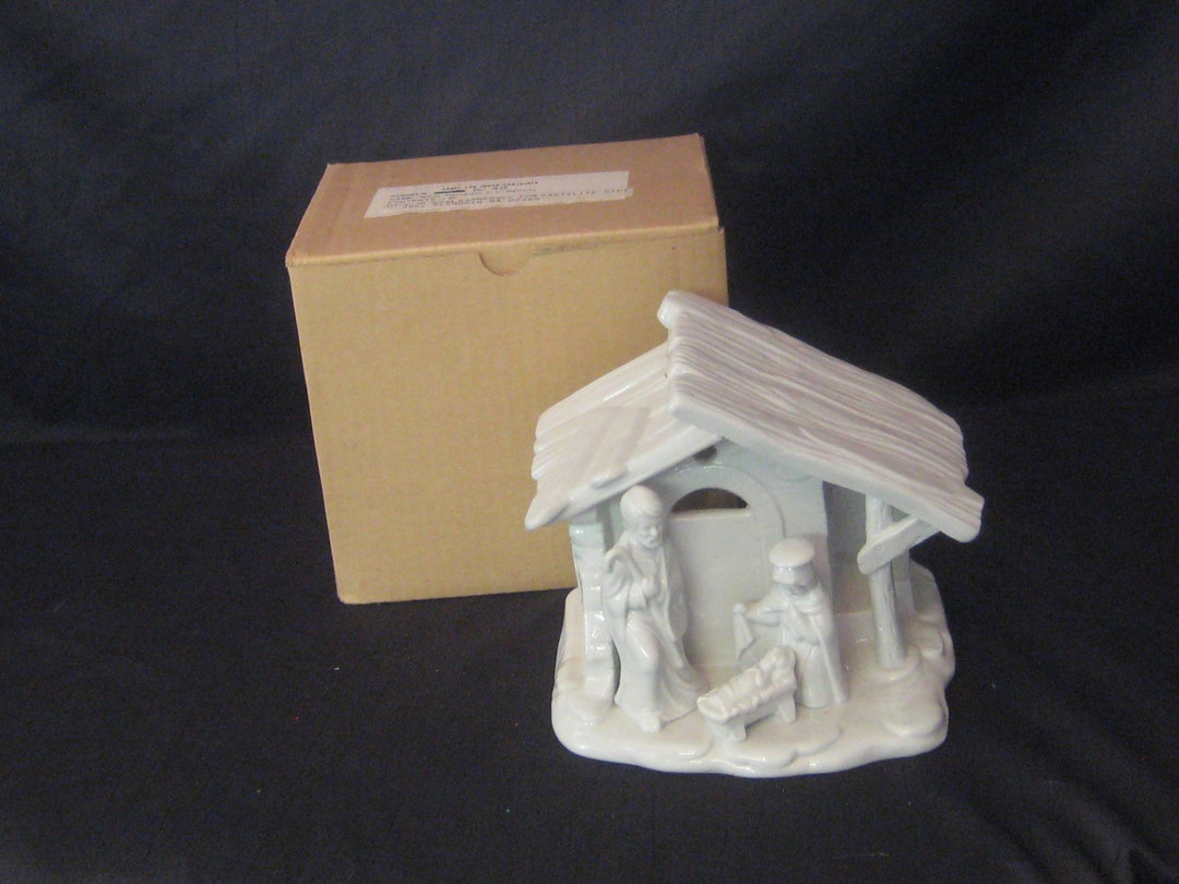 Vintage Ceramic Nativity Set Tealight Candle Holder, Light Gray ...