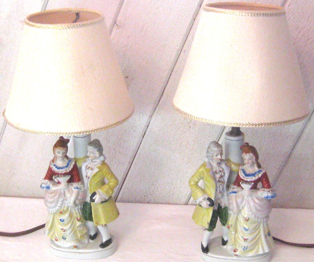 Antique Pair of Figural Table Lamps, Victorian Couples Man Woman, Long ...