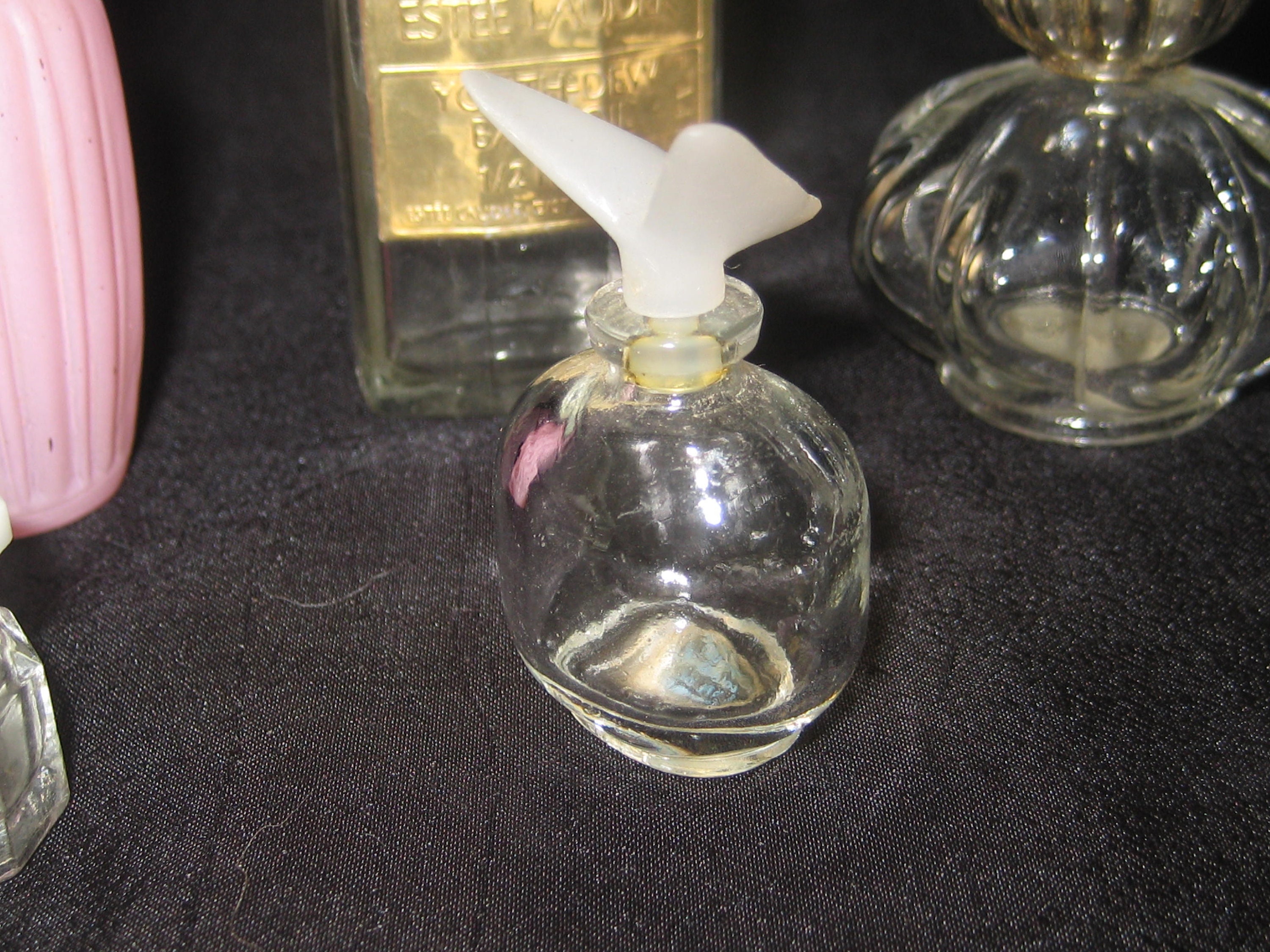 Collection of 7 Tiny Glass Perfume Bottles, Pink Purple Glass Avon ...