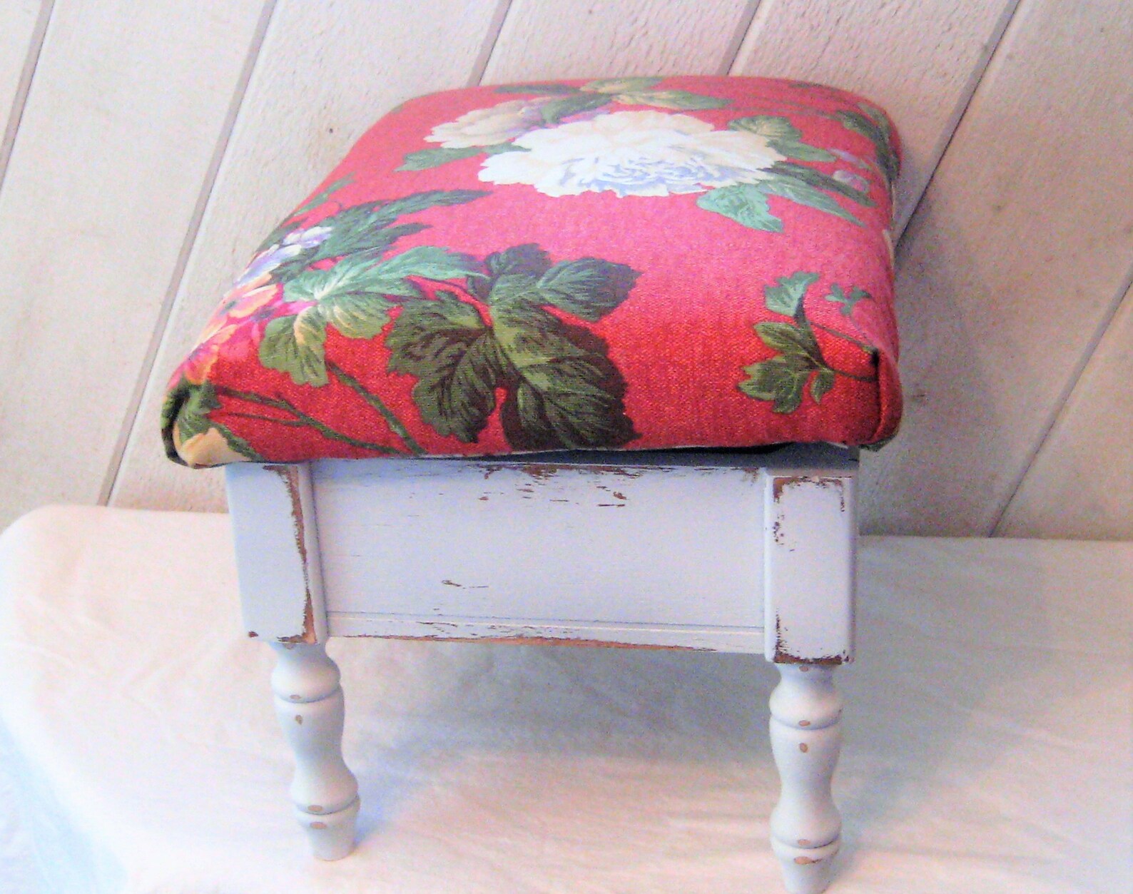 Vintage Wood Upholstered Foot Stool, Storage Compartment Stool ...