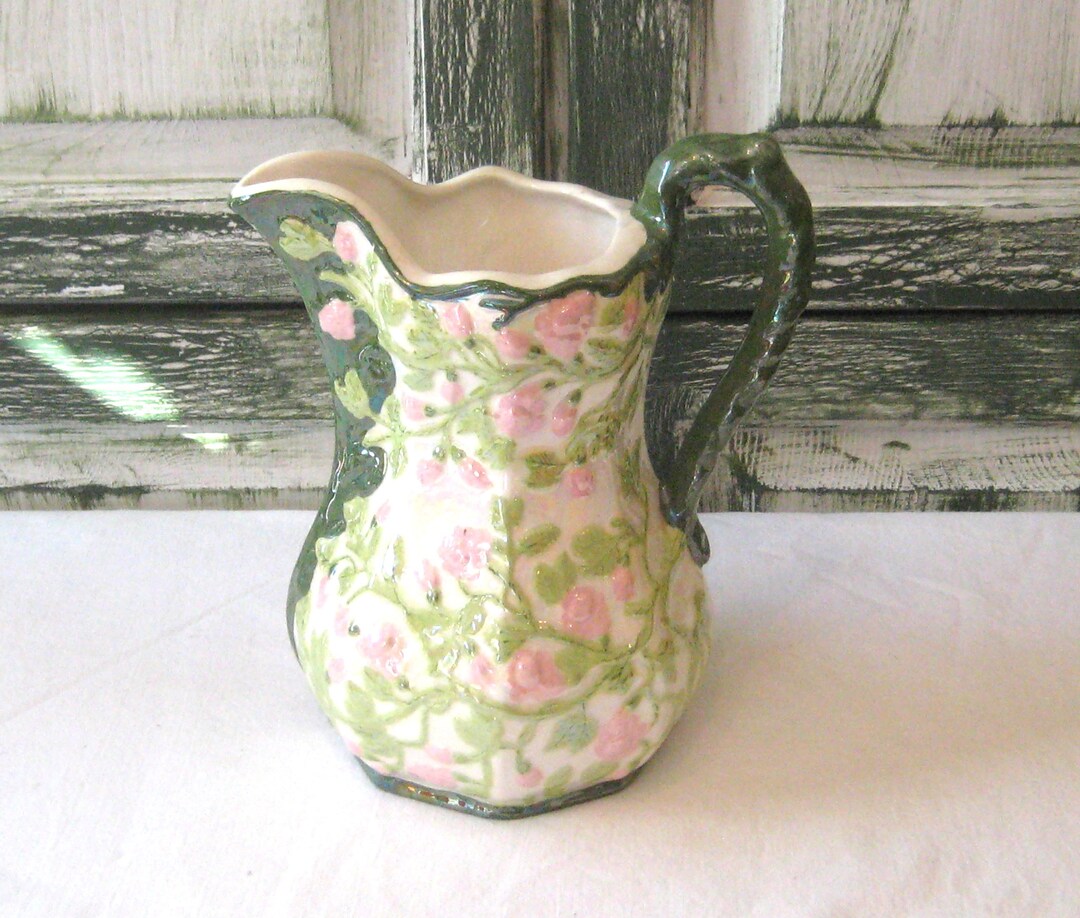 Vintage Large Ceramic Pitcher, 2 Quart Water Pitcher, Handmade Ceramic ...